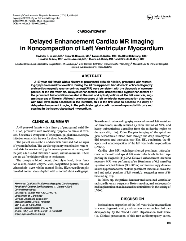 (PDF) Delayed Enhancement Cardiac MR Imaging in Noncompaction of Left Ventricular Myocardium ...