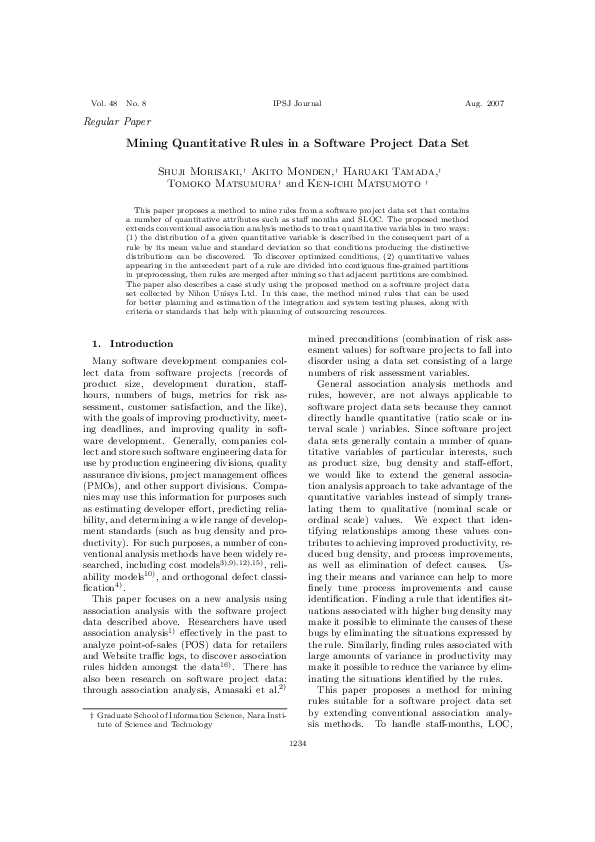 (PDF) Mining Quantitative Rules in a Software Project Data Set