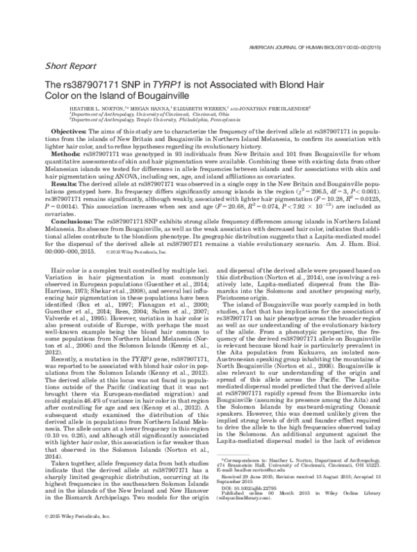 (PDF) The rs387907171 SNP in TYRP1 is not Associated with Blond Hair ...