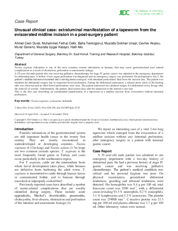 (PDF) Unusual clinical case: extraluminal manifestation of a tapeworm ...