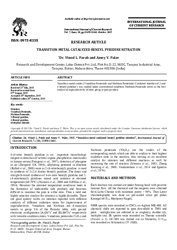 (PDF) Transition metal catalysed benzyl pyridine nitration | amey palav ...