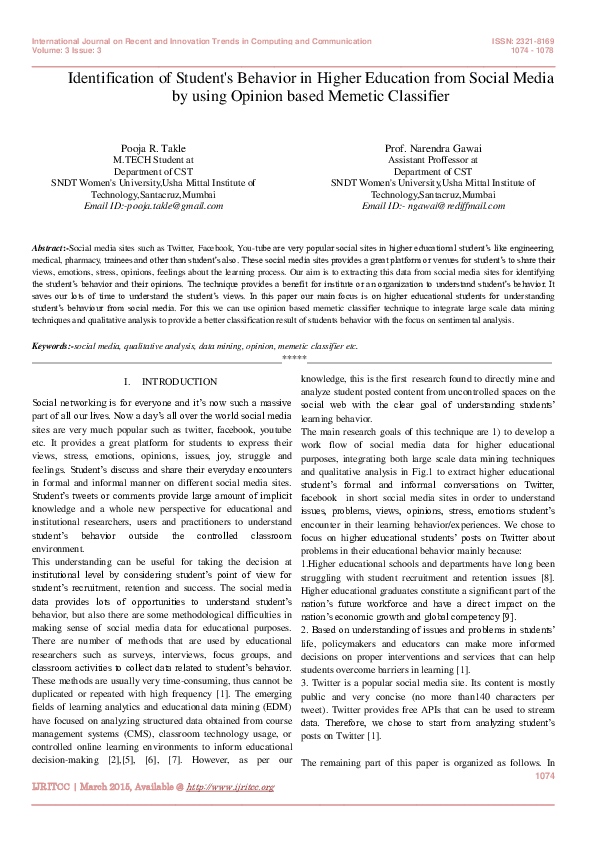 (PDF) Identification of Student's Behavior in Higher Education from ...