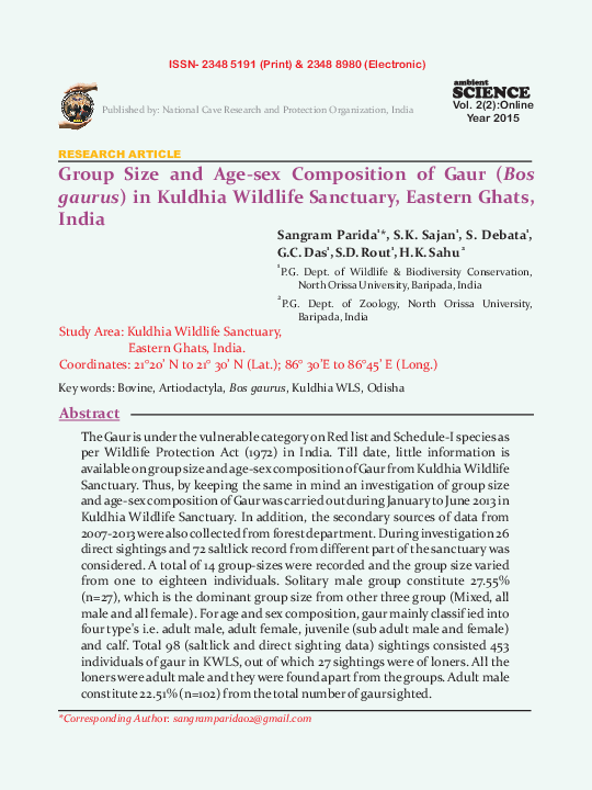 (PDF) Group Size and Age-sex Composition of Gaur (Bos gaurus) in ...
