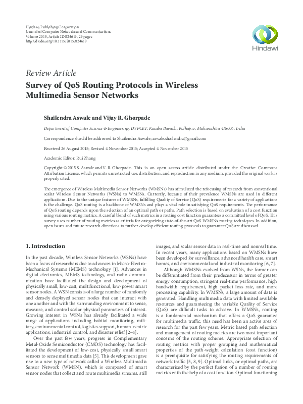 Pdf Survey Of Qos Routing Protocols In Wireless Multimedia Sensor