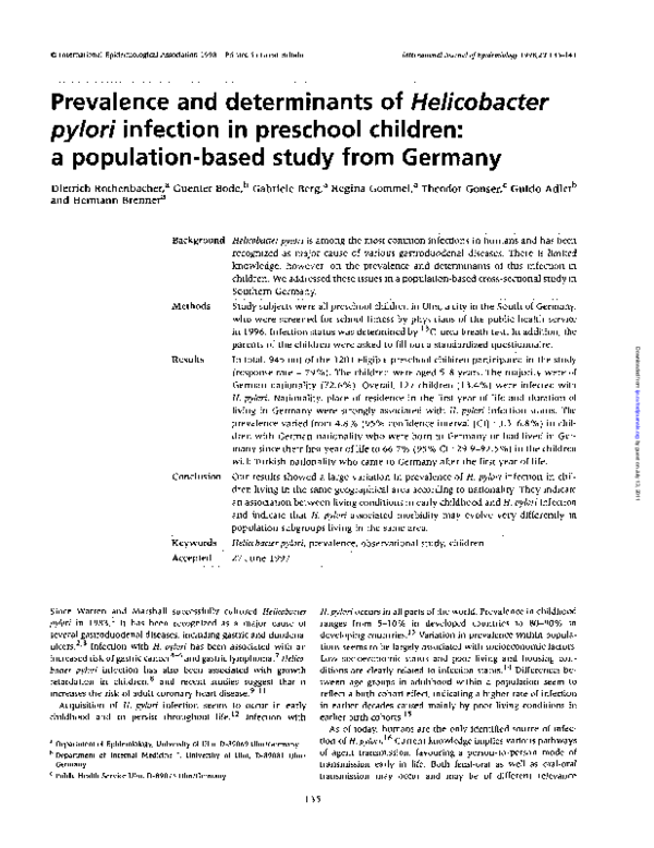 (PDF) Prevalence and determinants of Helicobacter pylori infection in preschool children: A ...