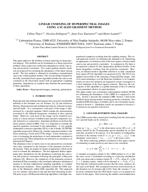 (PDF) Linear unmixing of hyperspectral images using a scaled gradient method