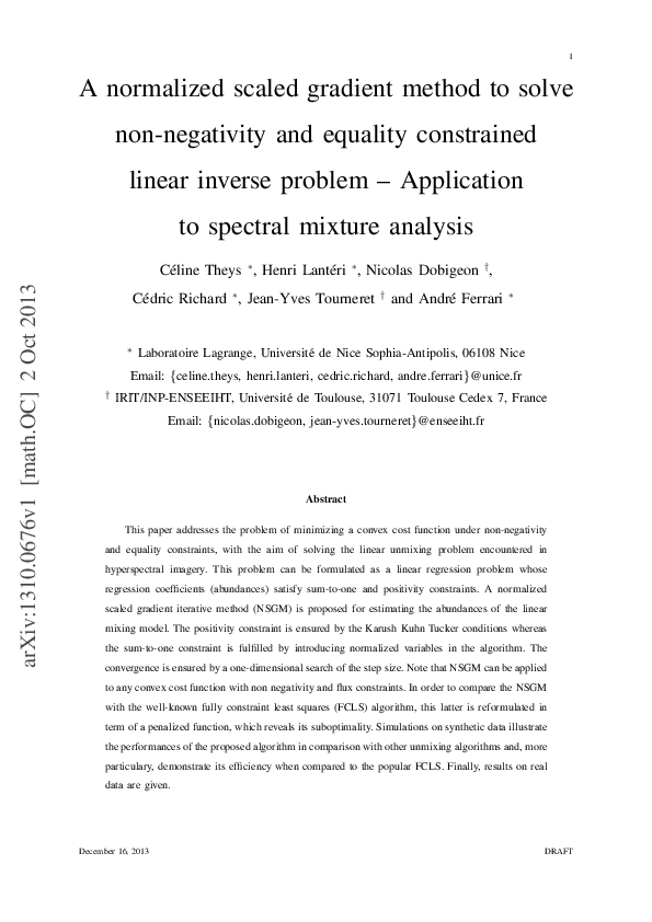 Pdf A Normalized Scaled Gradient Method To Solve Non Negativity And