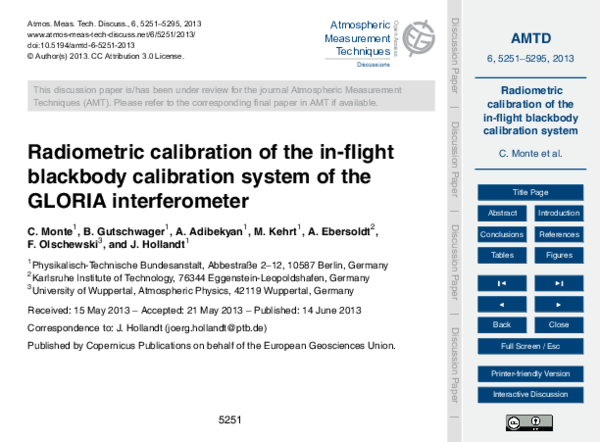 (PDF) Radiometric calibration of the in-flight blackbody calibration ...