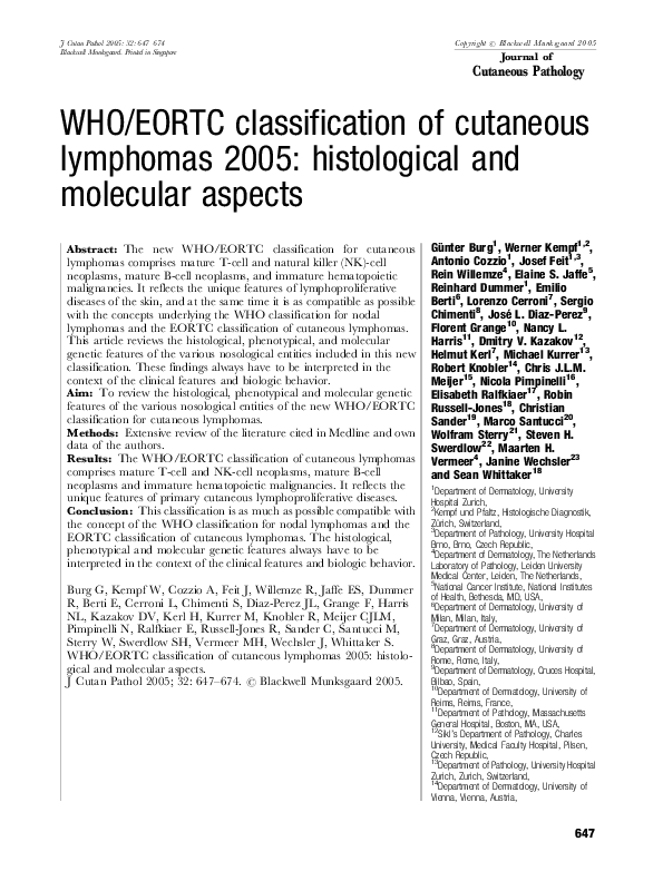 (PDF) WHO/EORTC classification of cutaneous lymphomas 2005 ...
