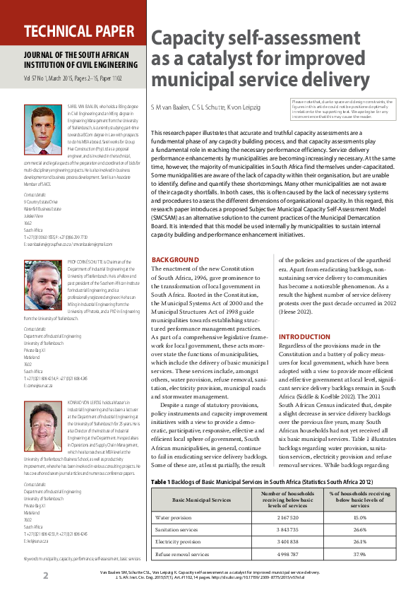 (PDF) Capacity self-assessment as a catalyst for improved municipal ...