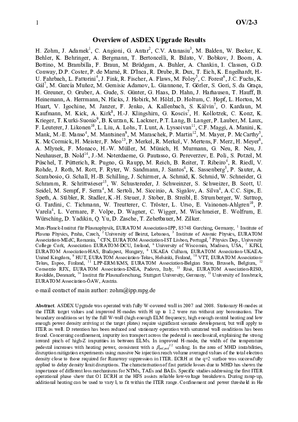 (PDF) Overview of ASDEX Upgrade results