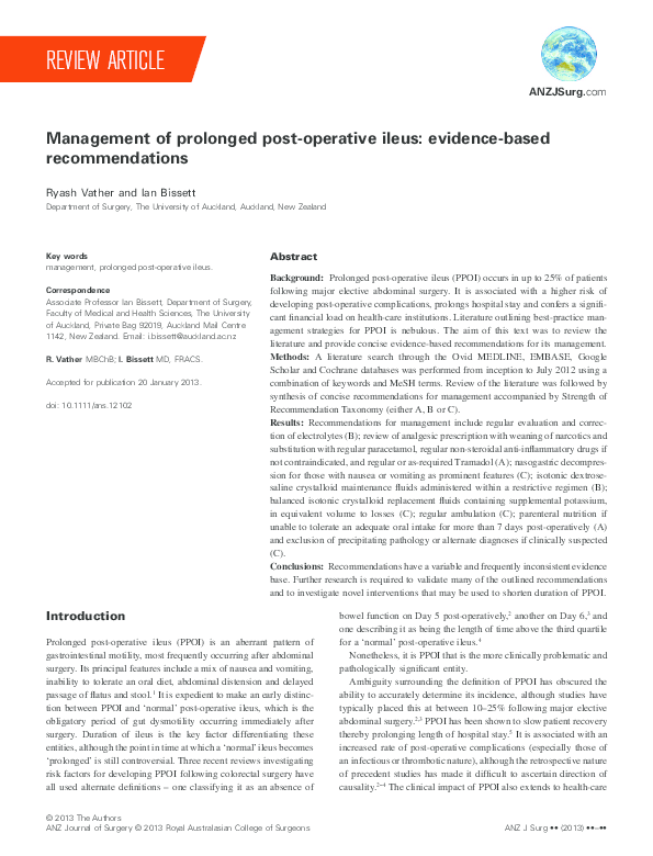 (PDF) Management of prolonged post-operative ileus: evidence-based ...
