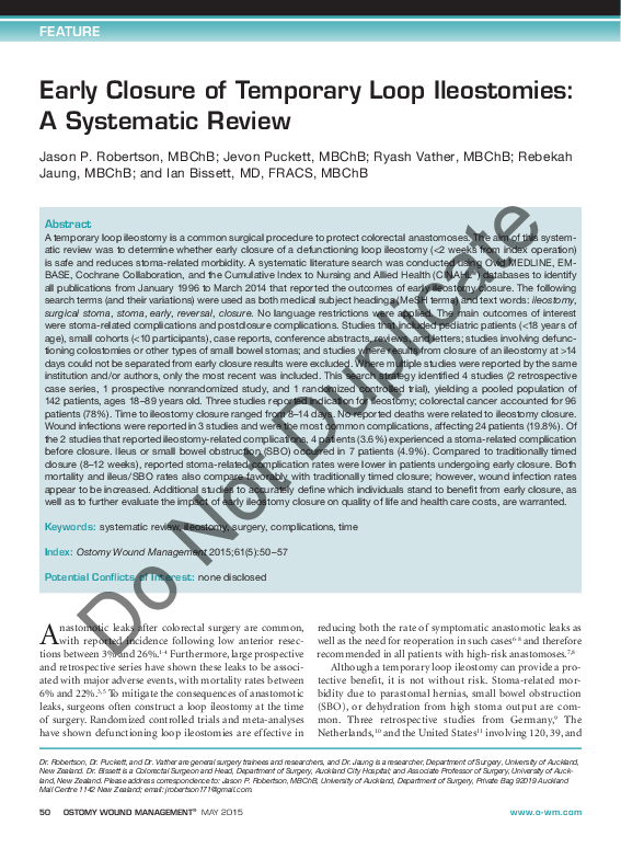 (PDF) Early closure of temporary loop ileostomies: a systematic review