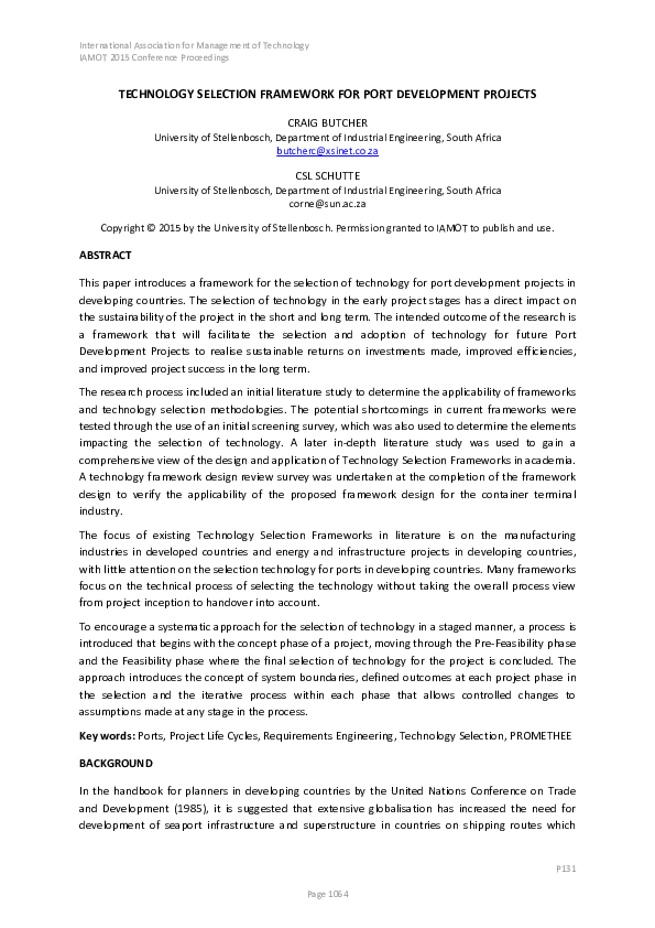 (PDF) Technology Selection Framework For Port Development Projects