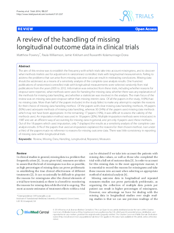Pdf A Review Of The Handling Of Missing Longitudinal Outcome Data In