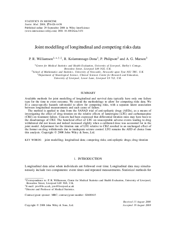 (PDF) Joint modelling of longitudinal and competing risks data