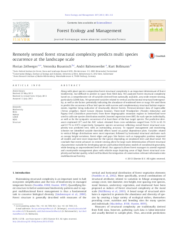 (PDF) Remotely sensed forest structural complexity predicts multi species occurrence at the ...