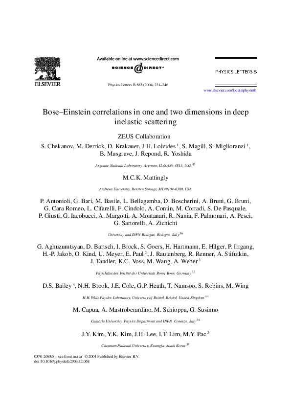 (PDF) Bose–Einstein correlations in one and two dimensions in deep inelastic scattering