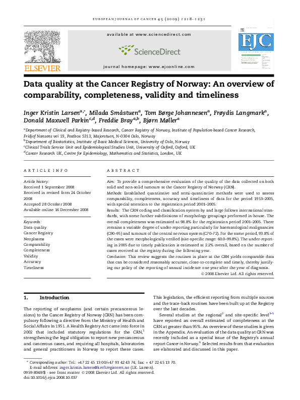 (PDF) Data quality at the Cancer Registry of Norway: An overview of ...