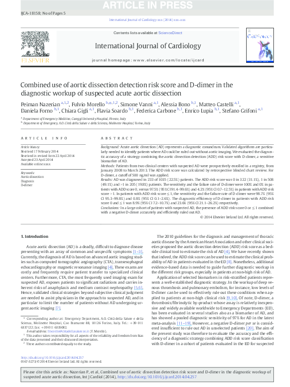 (PDF) Combined use of aortic dissection detection risk score and D ...