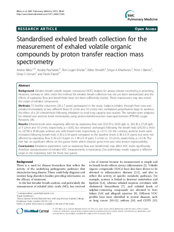 (PDF) Standardised exhaled breath collection for the measurement of ...