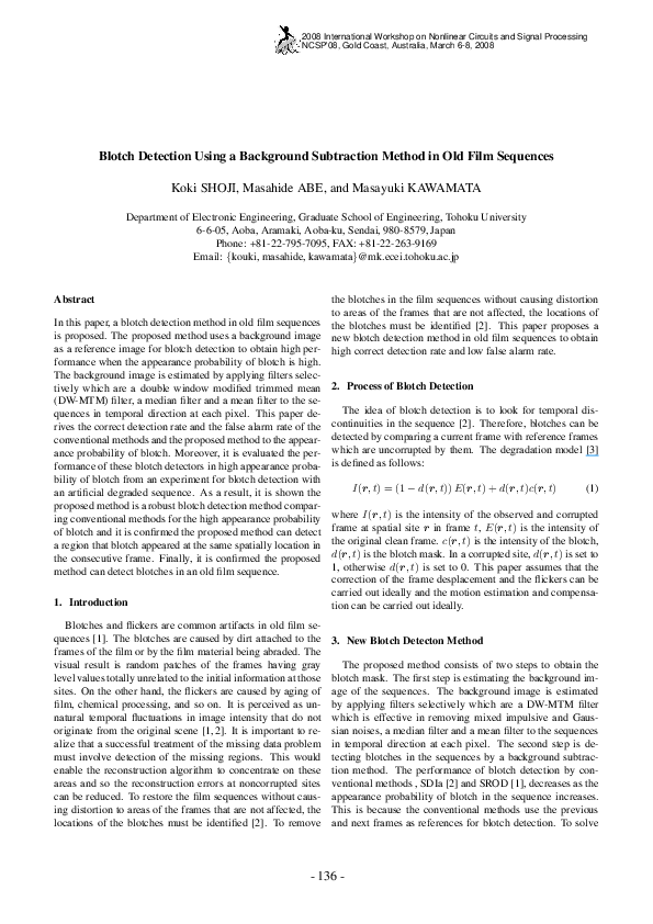 Pdf Blotch Detection Using A Background Subtraction Method In Old