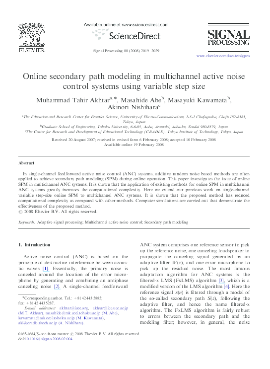 (PDF) Online secondary path modeling in multichannel active noise control systems using variable ...