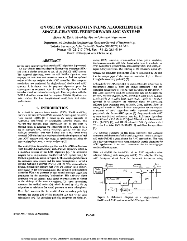 (PDF) On use of averaging in FxLMS algorithm for single-channel feedforward ANC systems