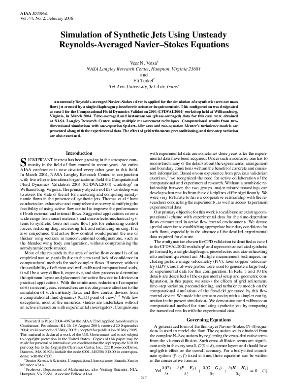 (PDF) Simulation of Synthetic Jets in Quiescent Air Using Unsteady Reynolds Averaged Navier ...