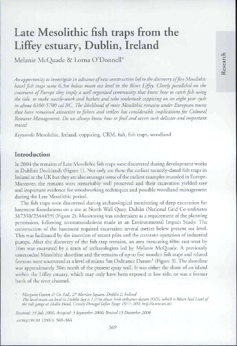 (PDF) Late Mesolithic fish traps from the Liffey estuary, Dublin, Ireland