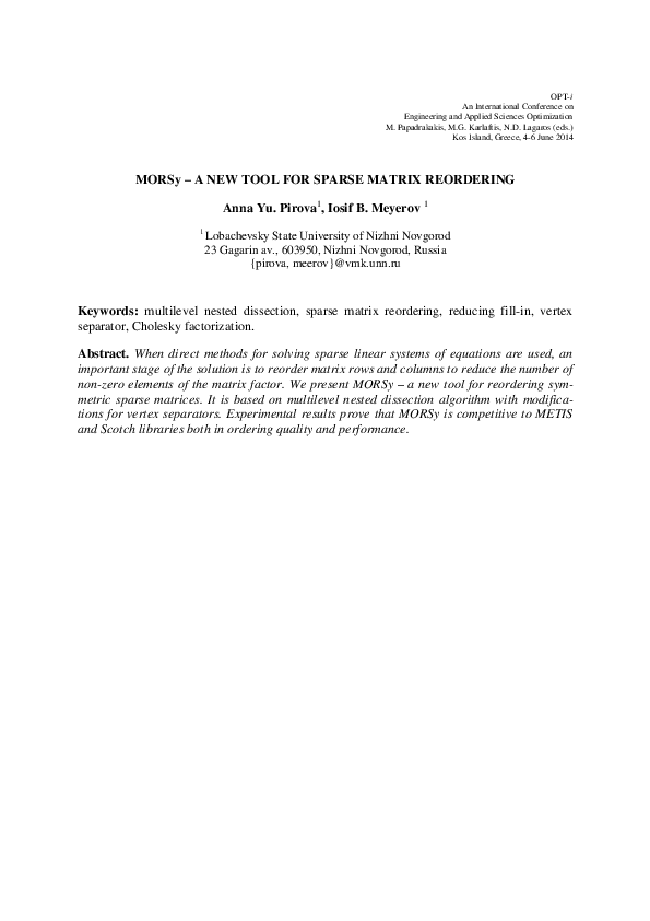 (PDF) MORSy – A NEW TOOL FOR SPARSE MATRIX REORDERING