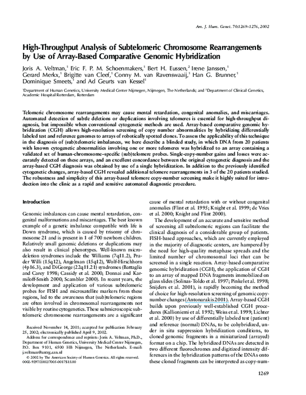 (PDF) High-Throughput Analysis of Subtelomeric Chromosome Rearrangements by Use of Array-Based ...
