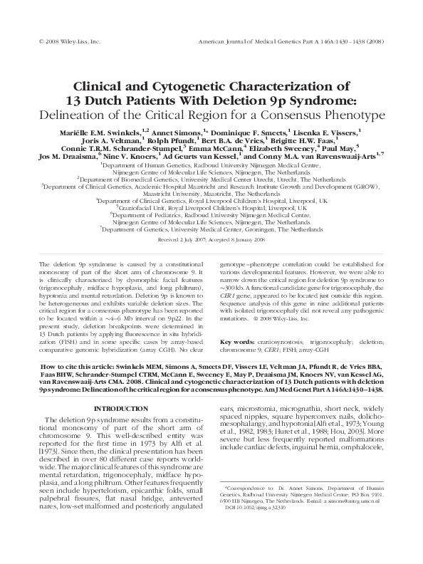 (PDF) Clinical and cytogenetic characterization of 13 Dutch patients ...
