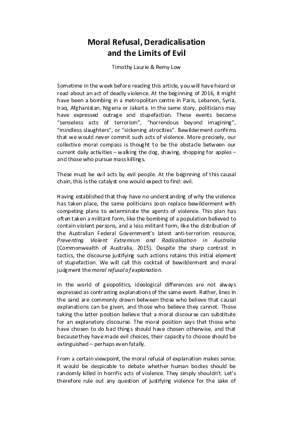 (PDF) Moral Refusal, Deradicalisation and the Limits of Evil
