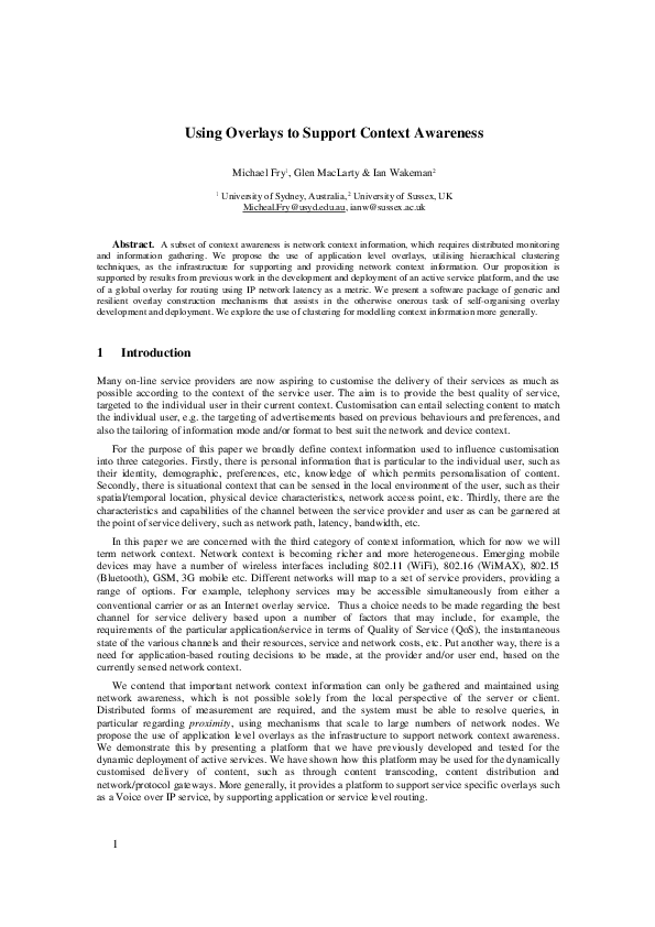 (PDF) Using Overlays to Support Context Awareness