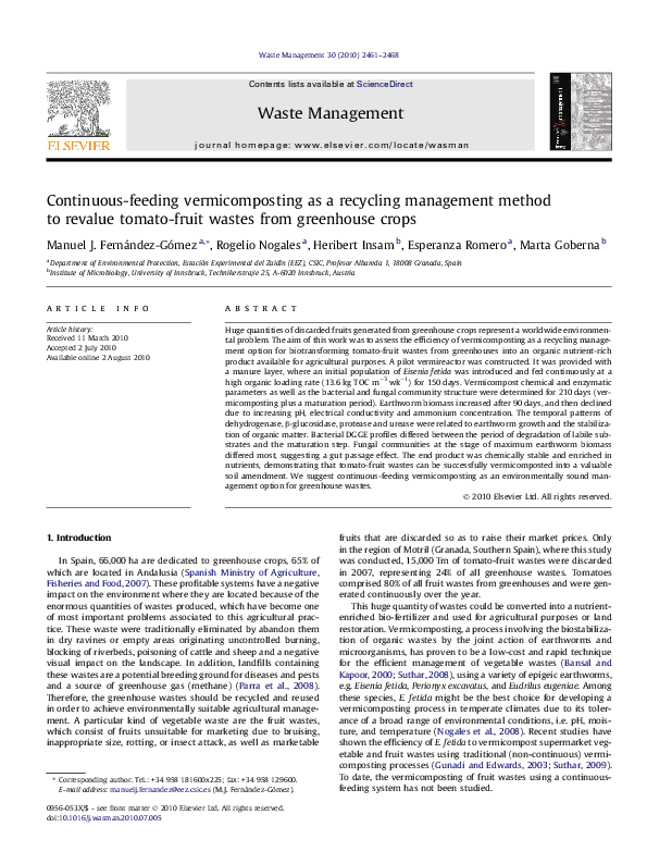 (PDF) Continuous-feeding vermicomposting as a recycling management ...