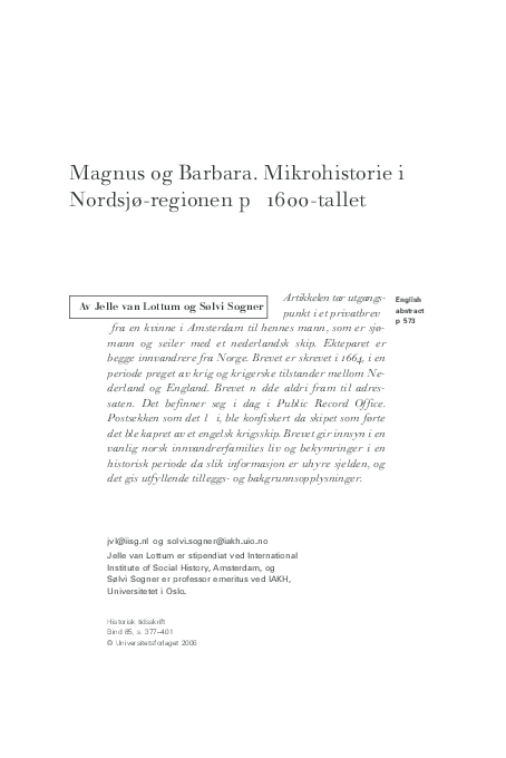 (PDF) Magnus og Barbara. Mikrohistorie i Nordsjø-regionen på 1600-tallet