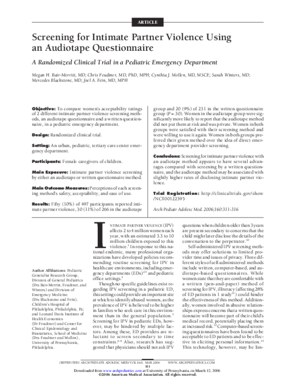 (PDF) Comparing Intimate Partner Violence Screening