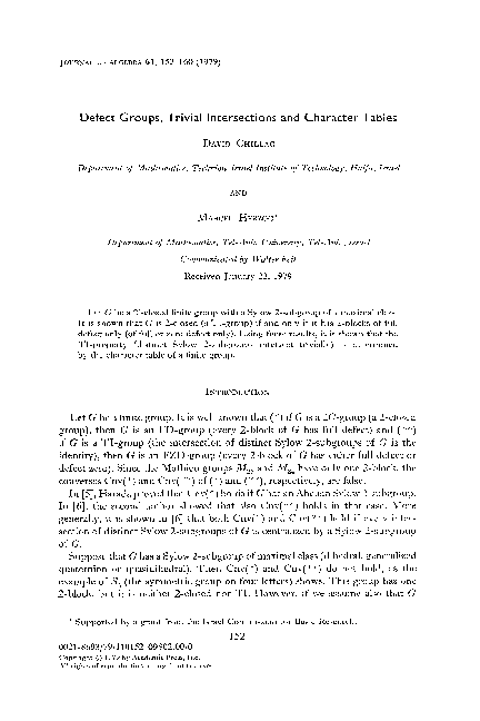 (PDF) Defect groups, trivial intersections and character tables