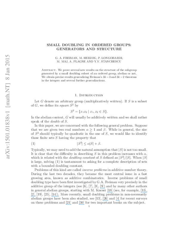 (PDF) Small doubling in ordered groups: generators and structure