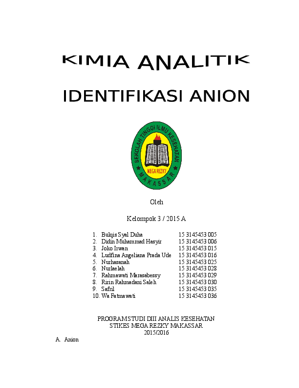 ANALISIS ANION LENGKAP