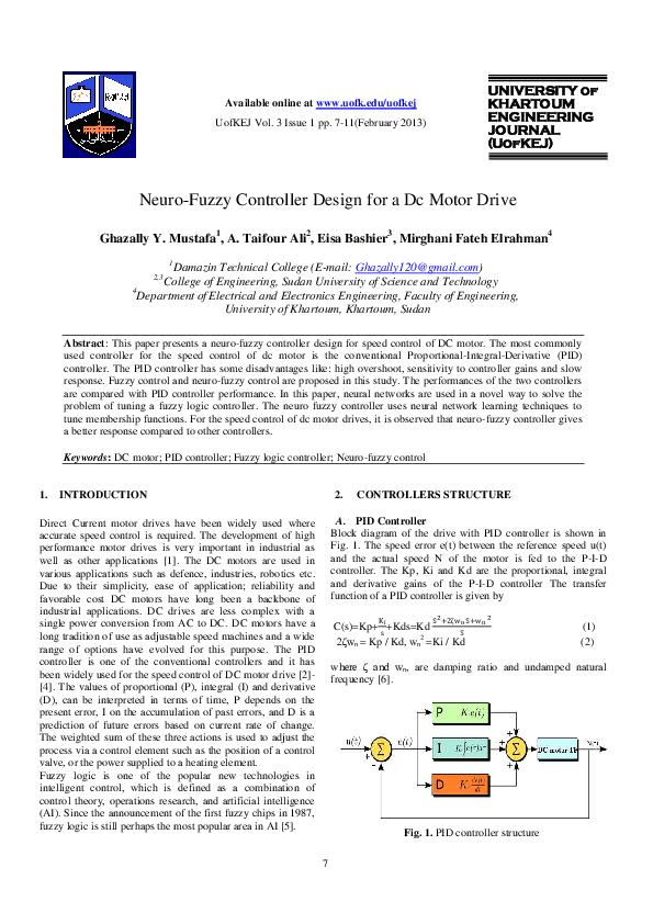 (PDF) Neuro-Fuzzy Controller Design for a Dc Motor Drive