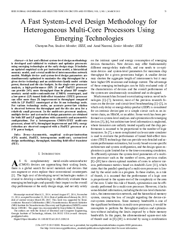 Pdf A Fast System Level Design Methodology For Heterogeneous Multi Core Processors Using