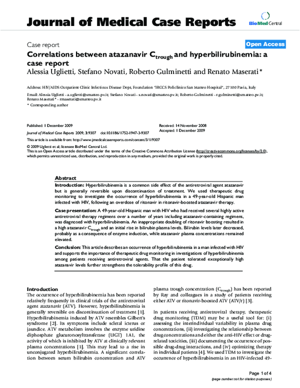 (PDF) Correlations between atazanavir Ctrough and hyperbilirubinemia: a ...