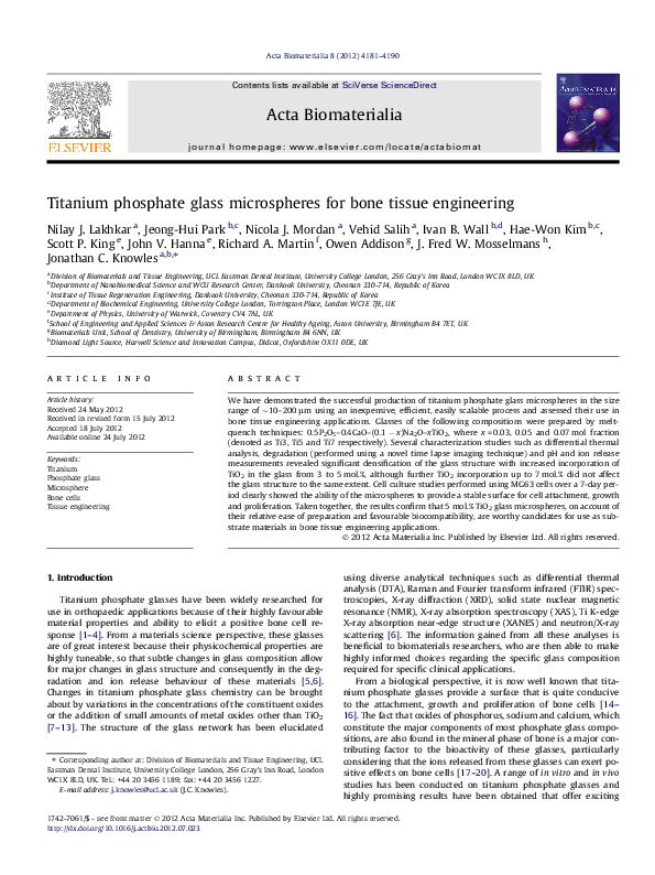 (PDF) Titanium phosphate glass microspheres for bone tissue engineering