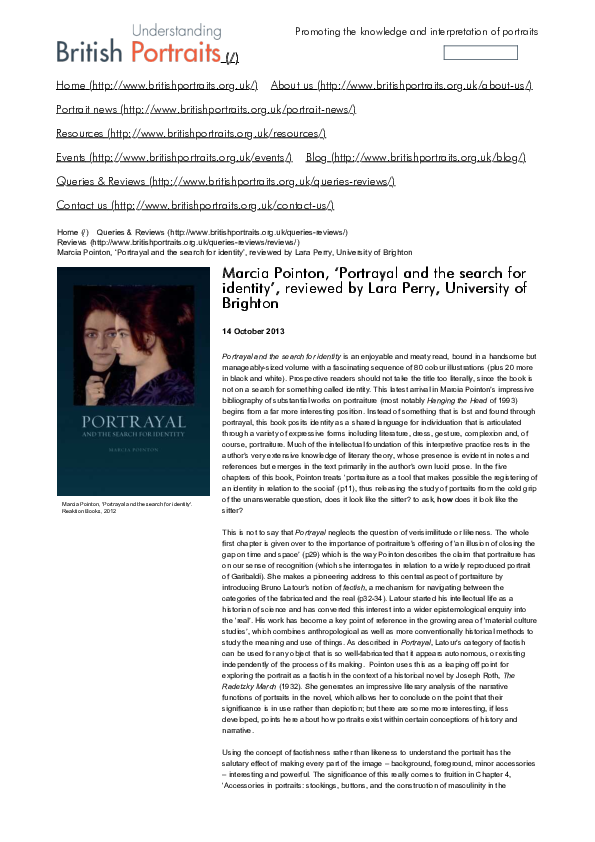 (PDF) Marcia Pointon, ‘Portrayal and the search for identity’, reviewed ...