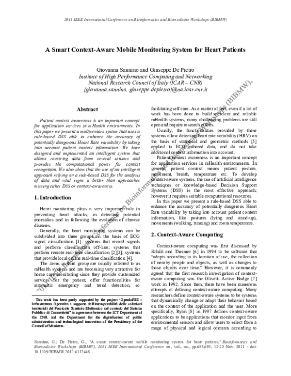 Pdf A Smart Context Aware Mobile Monitoring System For Heart Patients
