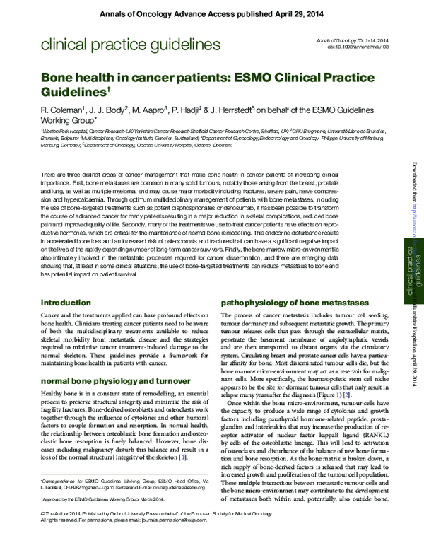 (PDF) Bone health in cancer patients: ESMO Clinical Practice Guidelines