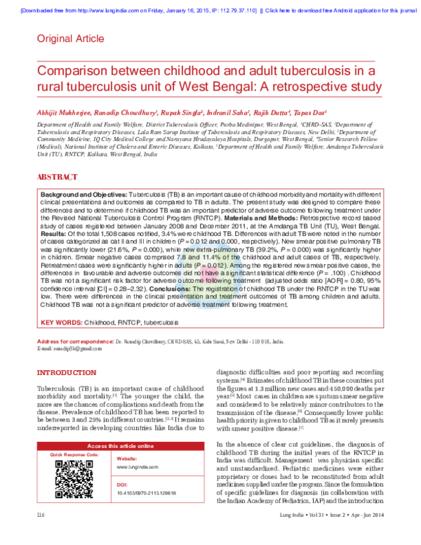 (PDF) Comparison between childhood and adult tuberculosis in a rural ...