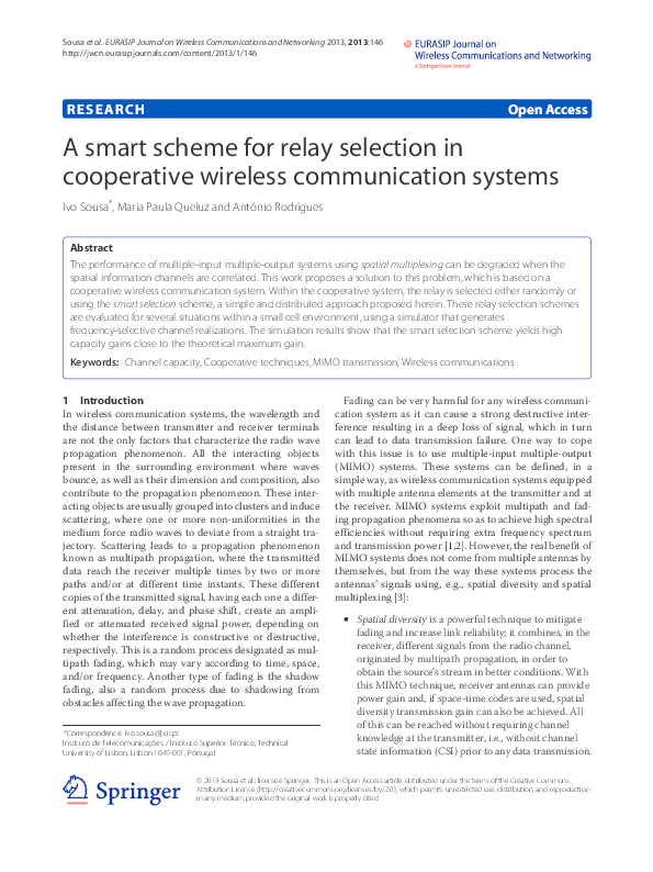 Pdf A Smart Scheme For Relay Selection In Cooperative Wireless